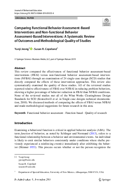 (PDF) Comparing Functional Behavior Assessment-Based Interventions and ...