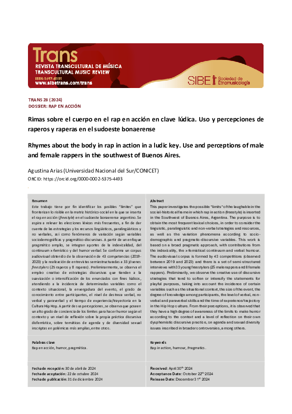 (PDF) Rimas sobre el cuerpo en el rap en acción en clave lúdica. Uso y ...