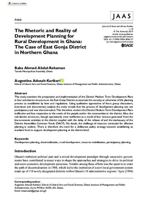 (PDF) The Rhetoric and Reality of Development Planning for Rural ...