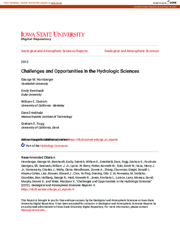 (PDF) Challenges and Opportunities in the Hydrologic Sciences