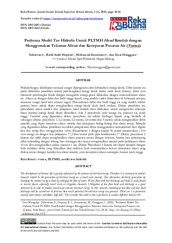 (PDF) Performa Model Tes Hidrolis untuk PLTMH Head Rendah dengan ...