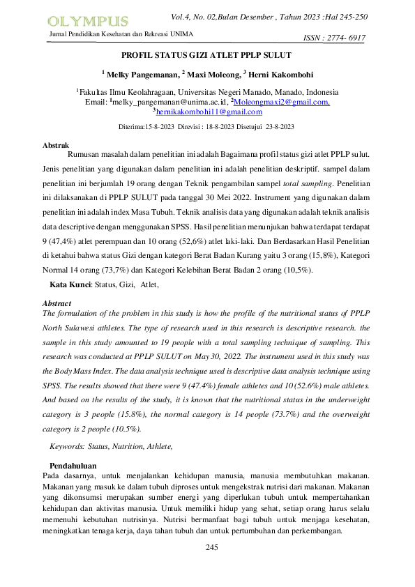(PDF) Profil Status Gizi Atlet PPLP Sulut | Melky Pangemanan - Academia.edu