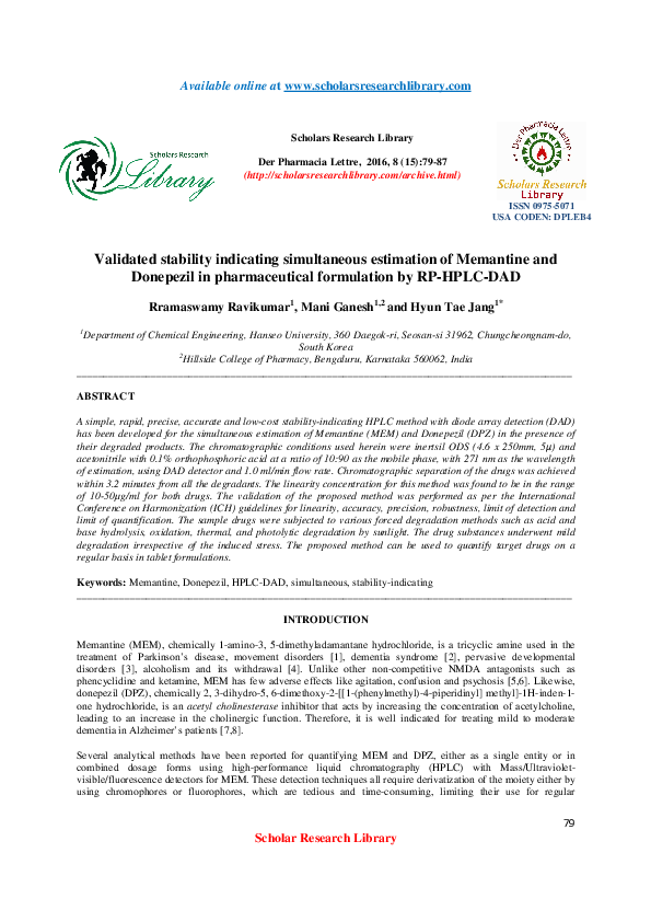 (PDF) Validated stability indicating simultaneous estimation of Memantine andDonepezil in ...
