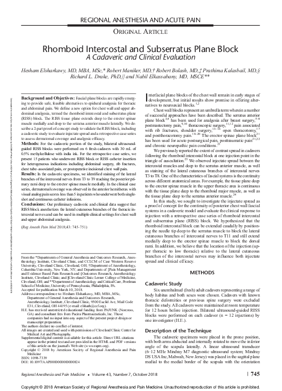 (PDF) Rhomboid Intercostal and Subserratus Plane Block
