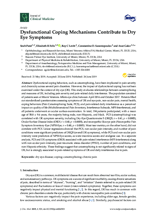 (PDF) Dysfunctional Coping Mechanisms Contribute to Dry Eye Symptoms ...