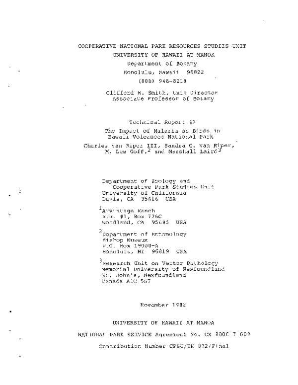 (PDF) The impact of malaria on birds in Hawaii Volcanoes National Park ...