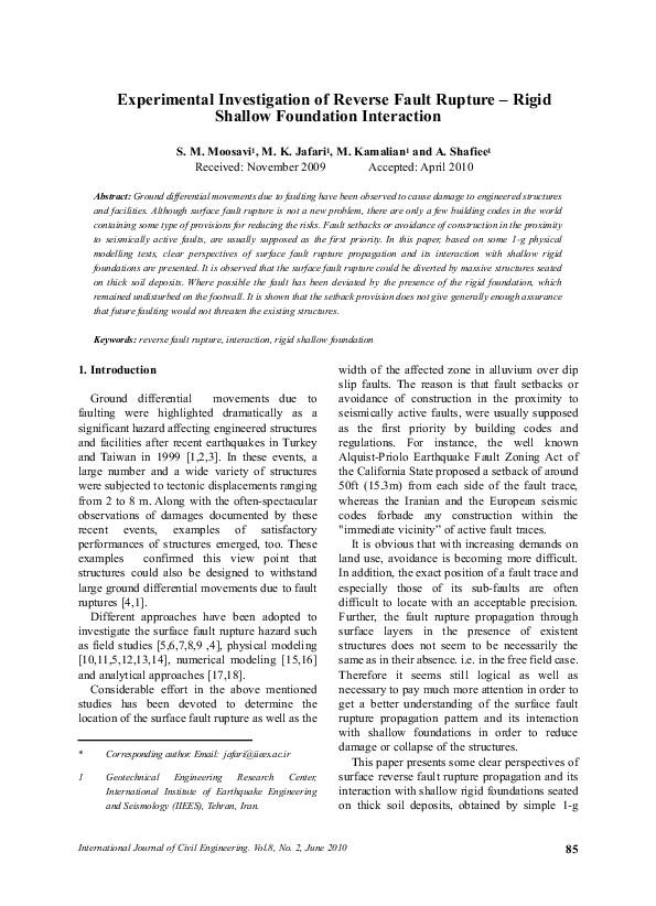 (PDF) Experimental Investigation of Reverse Fault Rupture-Rigid Shallow Foundation Interaction