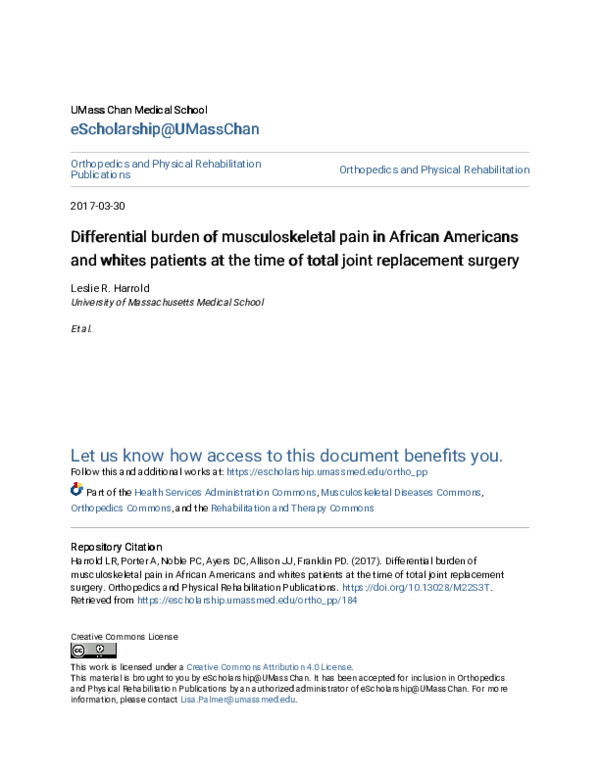 (PDF) Differential burden of musculoskeletal pain in African Americans ...