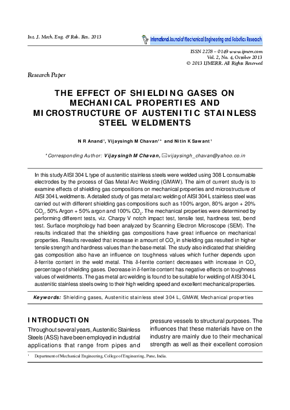 (PDF) The Effect of Shielding Gases on Mechanical Properties and Microstructure of Austenitic ...