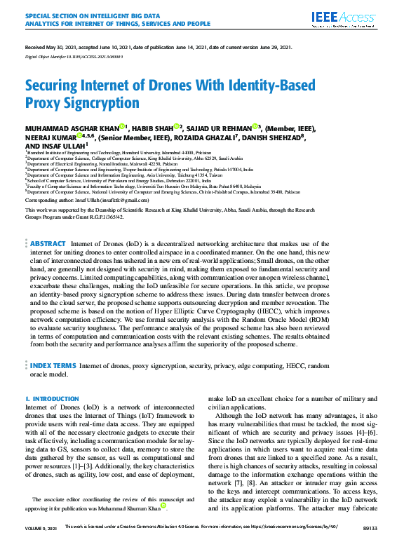 (PDF) Securing Internet of Drones With Identity-Based Proxy Signcryption | Rozaida Ghazali ...