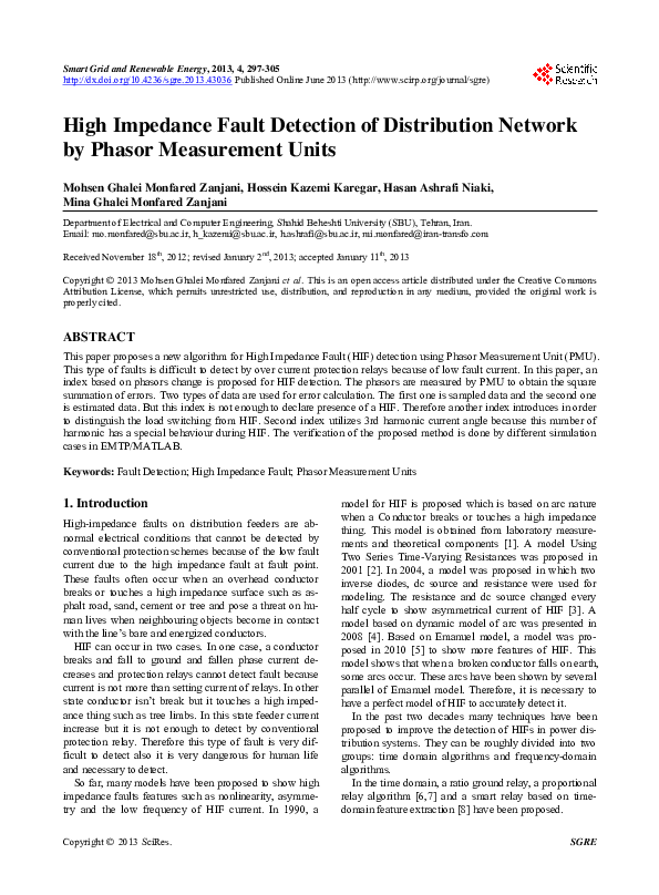 Pdf High Impedance Fault Detection Of Distribution Network By Phasor Measurement Units