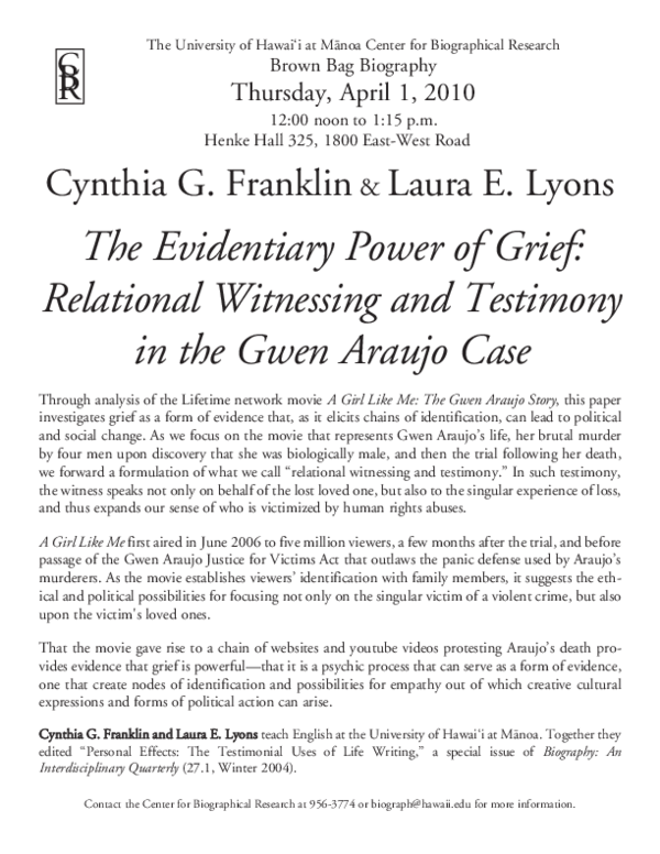 (PDF) The Evidentiary Power of Grief: Relational Witnessing and ...