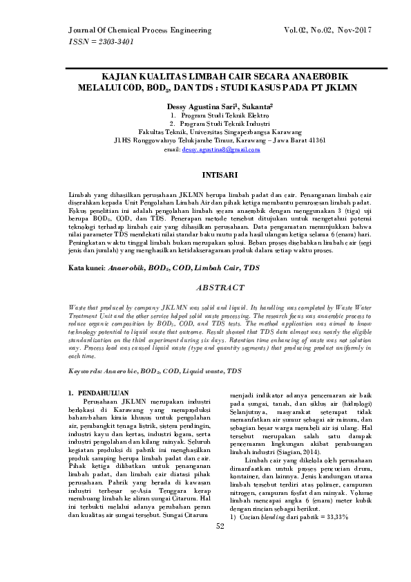 (PDF) Kajian Kualitas Limbah Cair Secara Anaerobik Melalui Cod, BOD5, Dan TDS : Studi Kasus Pada ...