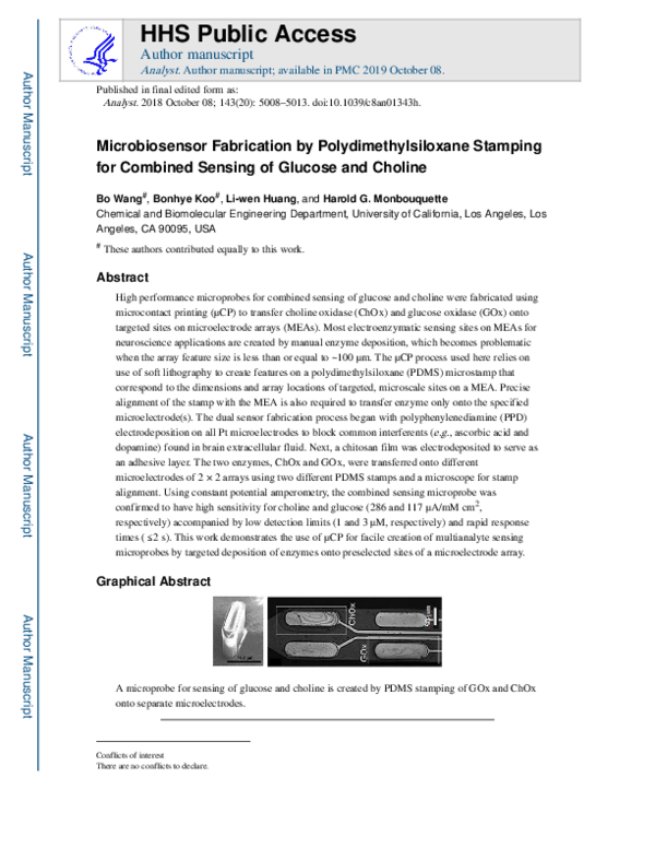 (PDF) Microbiosensor fabrication by polydimethylsiloxane stamping for ...