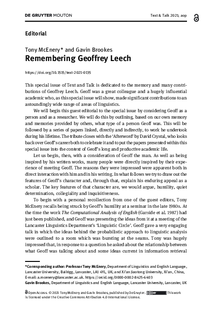 (PDF) Remembering Geoffrey Leech