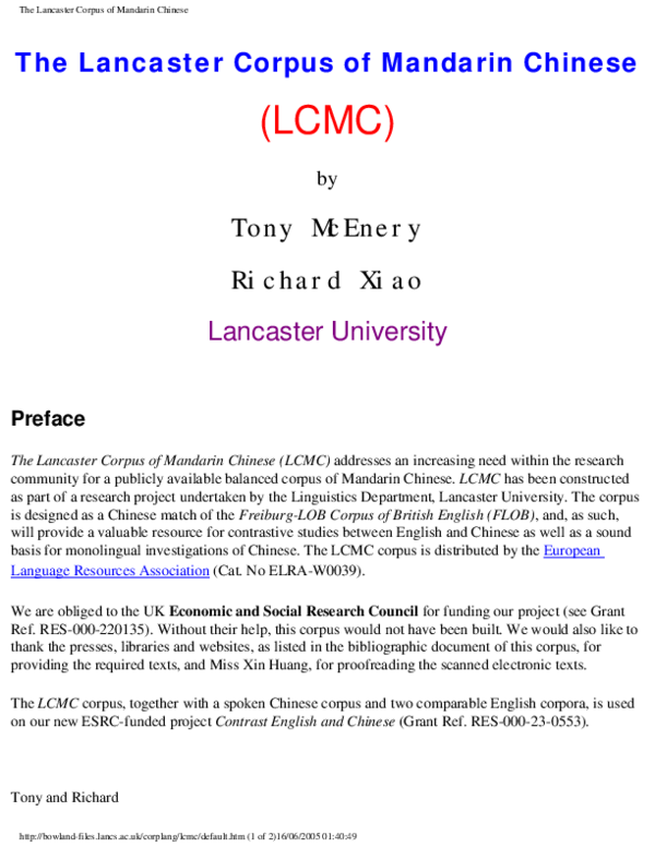 (PDF) Lancaster Corpus of Mandarin Chinese