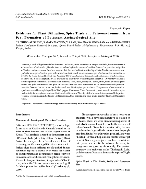(PDF) Evidences for Plant utilization, Spice trade and Paleo ...