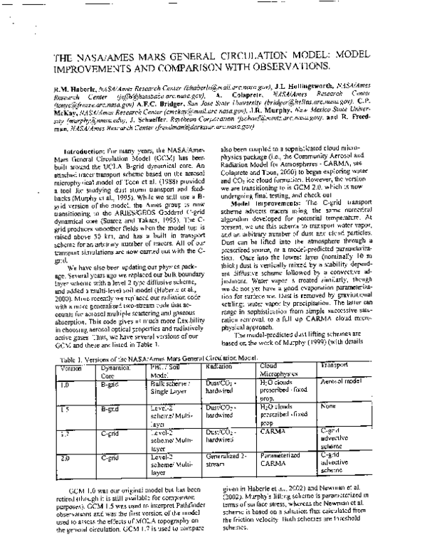 (PDF) The NASA/Ames Mars General Circulation Model: Model Improvements ...