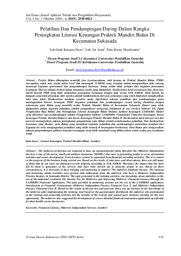 (PDF) Pelatihan Dan Pendampingan Daring Dalam Rangka Peningkatan Literasi Keuangan Praktek ...