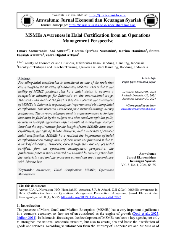(PDF) MSMEs Awareness in Halal Certification from an Operations ...