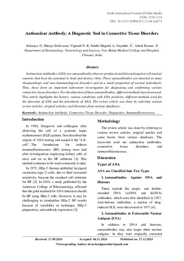 (PDF) Antinuclear Antibody: A Diagnostic Tool in Connective Tissue Disorders