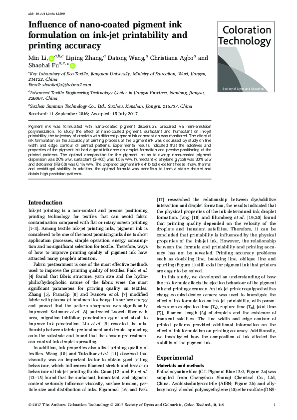 (PDF) Influence of nano‐coated pigment ink formulation on ink‐jet ...