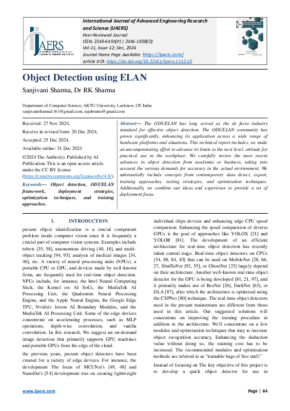 (PDF) Object Detection using ELAN