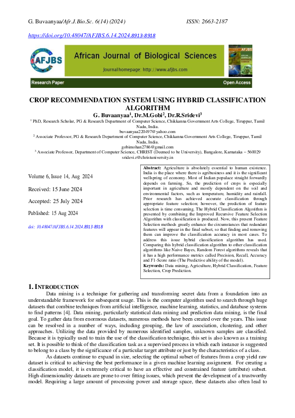 (PDF) Crop Recommendation System using Hybrid Classification Algorithm