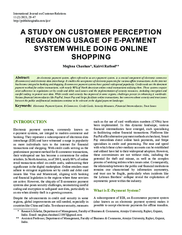 (PDF) A Study on Customer Perception Regarding Usage of E-Payment ...