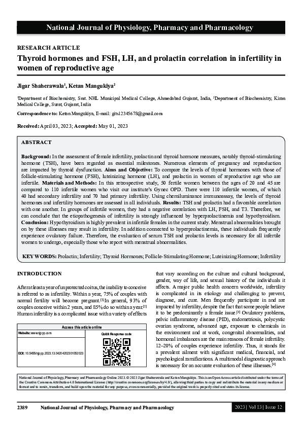 (PDF) Thyroid hormones and FSH, LH, and prolactin correlation in ...