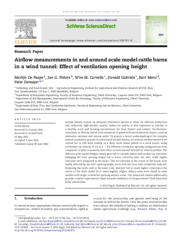 (PDF) Airflow measurements in and around scale-model cattle barns in a ...