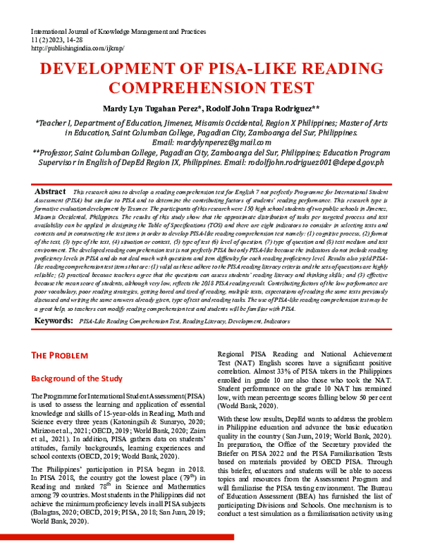 (PDF) Development of Pisa-Like Reading Comprehension Test