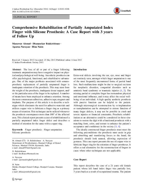 (PDF) Comprehensive Rehabilitation of Partially Amputated Index Finger ...