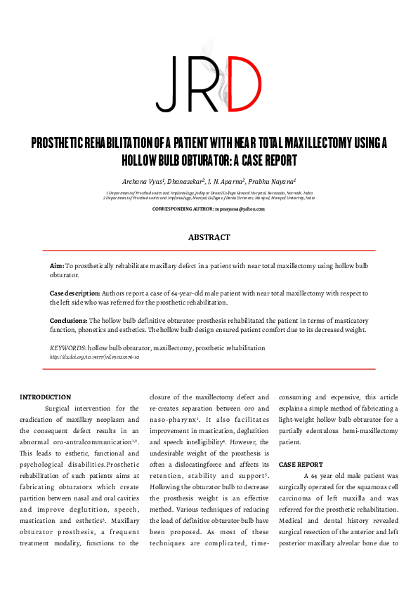 (PDF) Prosthetic rehabilitation of a patient with near total ...