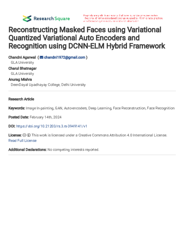 (PDF) Reconstructing Masked Faces using Variational Quantized Variational Auto Encoders and ...
