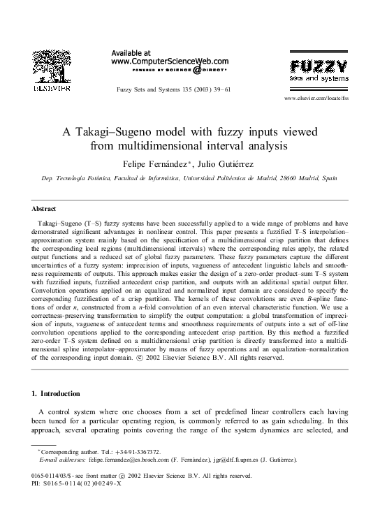 (PDF) A Takagi–Sugeno model with fuzzy inputs viewed from multidimensional interval analysis