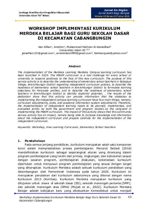 (PDF) Workshop Implementasi Kurikulum Merdeka Belajar Bagi Guru Sekolah Dasar DI Kecamatan ...