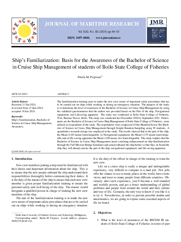 (PDF) Ships Familiarization: Basis for the Awareness of Bachelor of ...