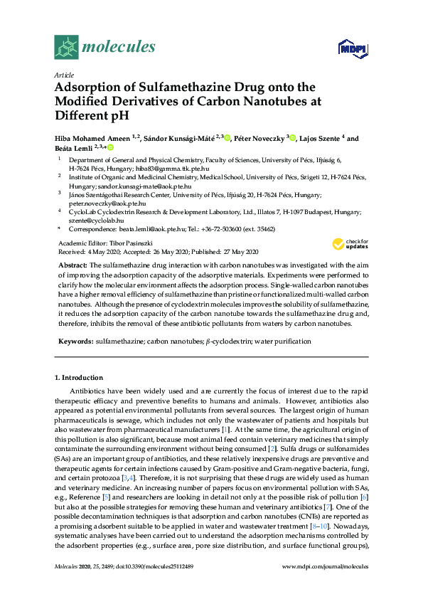 (PDF) Sulfamethazine Adsorption on Carbon Nanotubes