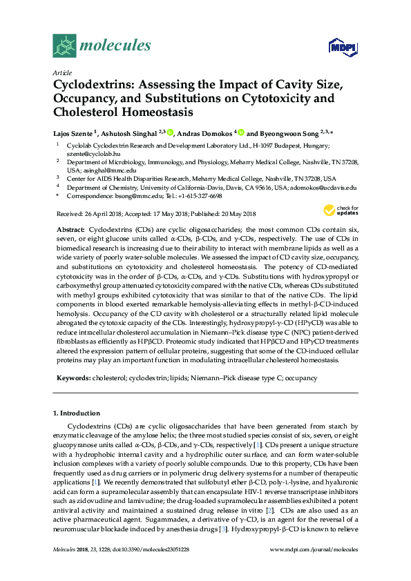 (PDF) Cyclodextrins: Assessing the Impact of Cavity Size, Occupancy ...