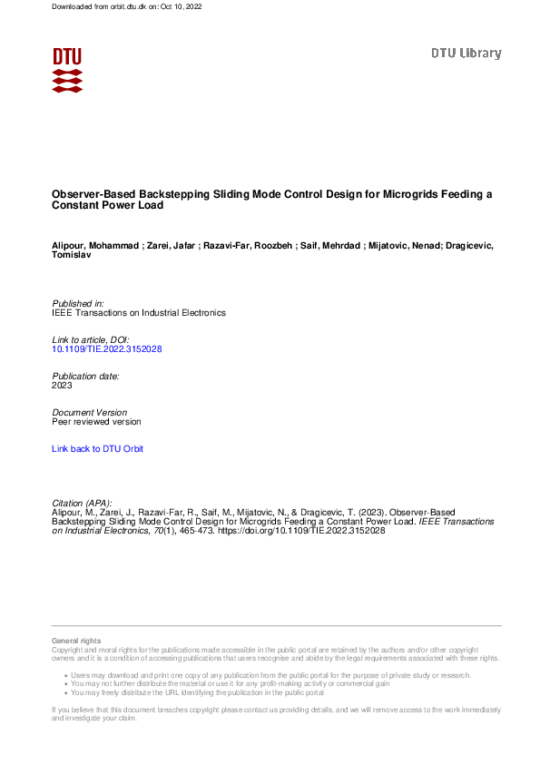 (PDF) Observer-Based Backstepping Sliding Mode Control Design for Microgrids Feeding a Constant ...