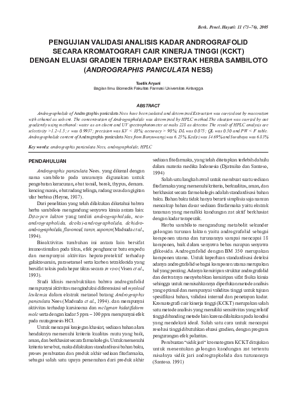 (PDF) Pengujian Validasi Analisis Kadar Andrografolid Secara ...