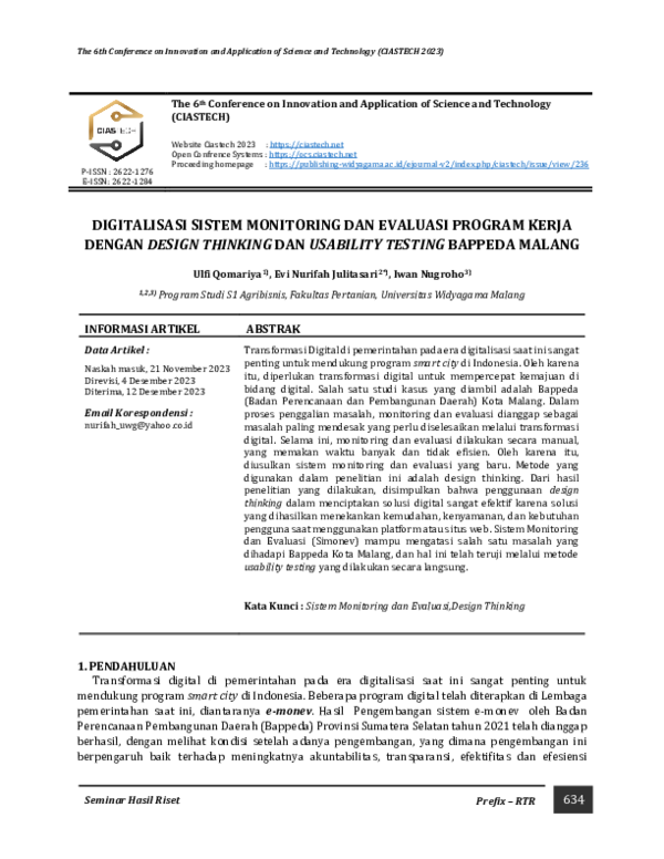 (PDF) Digitalisasi Sistem Monitoring Dan Evaluasi Program Kerja Dengan Design Thinking Dan ...