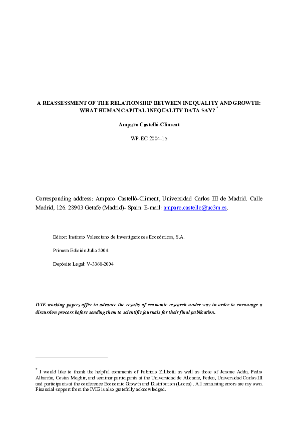 (PDF) A reassessment of the relationship between inequality and growth ...