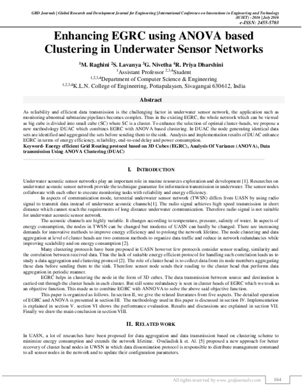 (PDF) Enhancing EGRC using ANOVA based Clustering in Underwater Sensor Networks