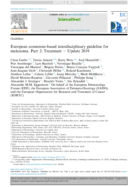 (PDF) European consensus-based interdisciplinary guideline for melanoma ...