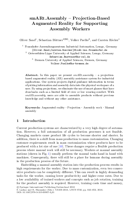 (PDF) smARt.Assembly – Projection-Based Augmented Reality for ...