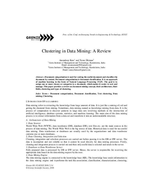 (PDF) Clustering in Data Mining: A Review