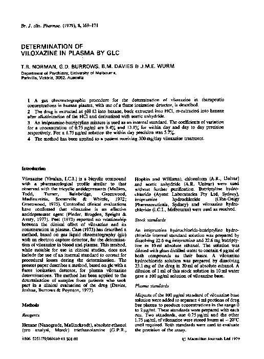 (PDF) Determination of viloxazine in plasma by GLC