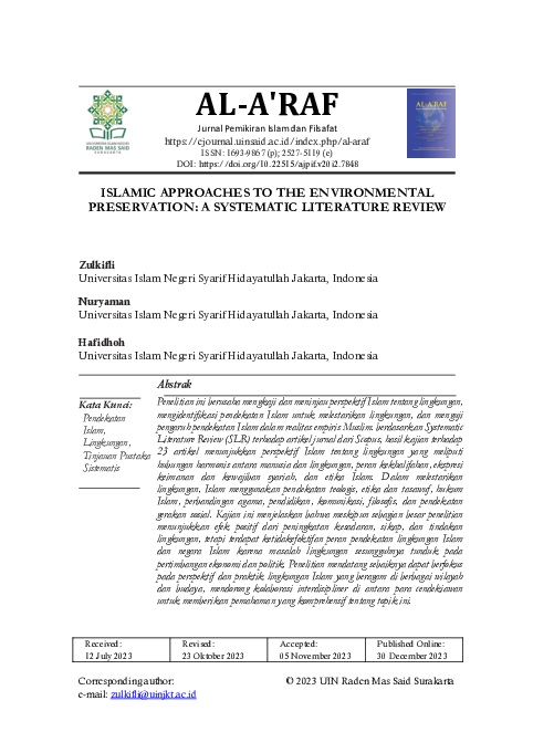 (PDF) Islamic approaches to the environmental preservation: a ...